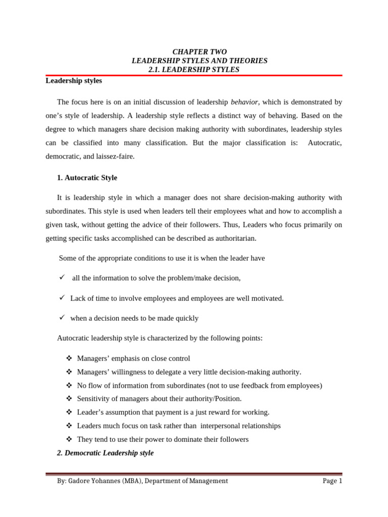 Leadership CHAPTER 2 Edited | PDF | Leadership | Transformational Leadership