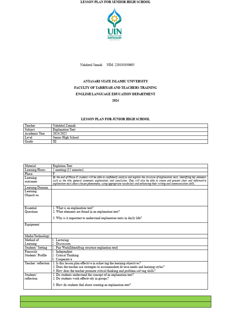 Lesson Plan Kelompok 5 Salinan | PDF | Lesson Plan | Critical Thinking