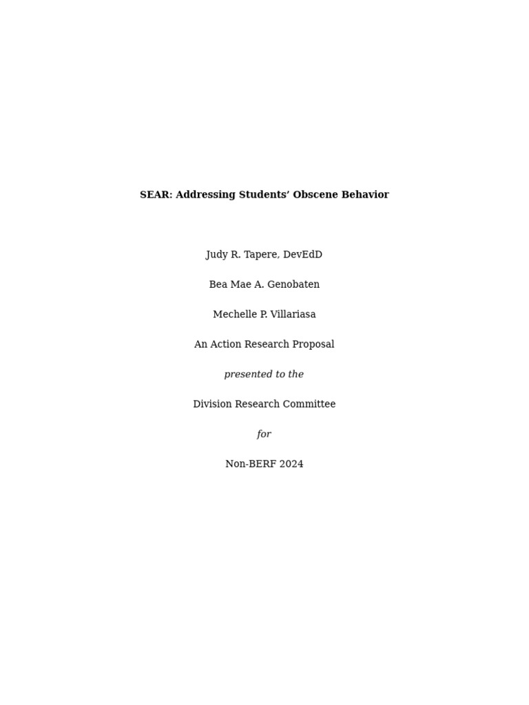 SEAR Addressing Students' Obscene Behavior - Tonggo IS | PDF | Focus ...