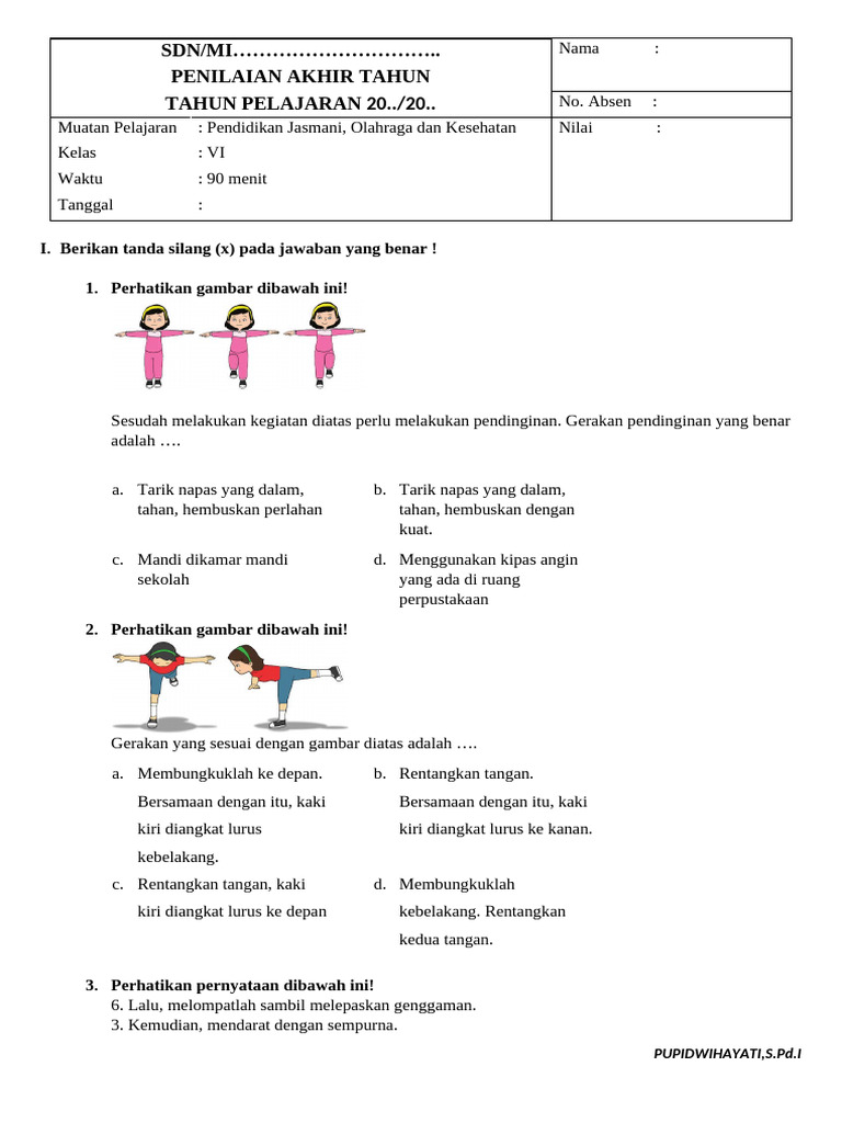 Soal PAT PJOK Kelas 3 K13 | PDF