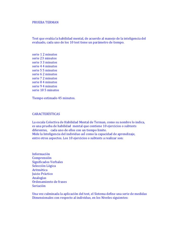 Prueba Terman | PDF | Cociente de inteligencia | Inteligencia