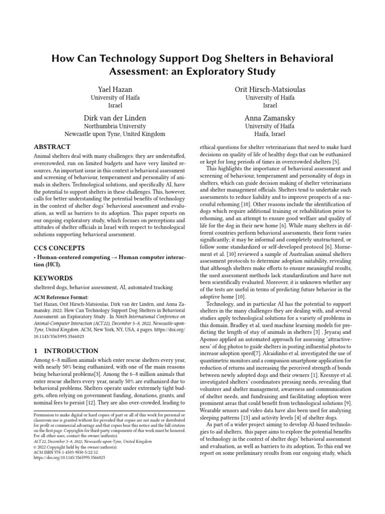 How Can Technology Support Dog Shelters in Behavioral Assessment | PDF ...