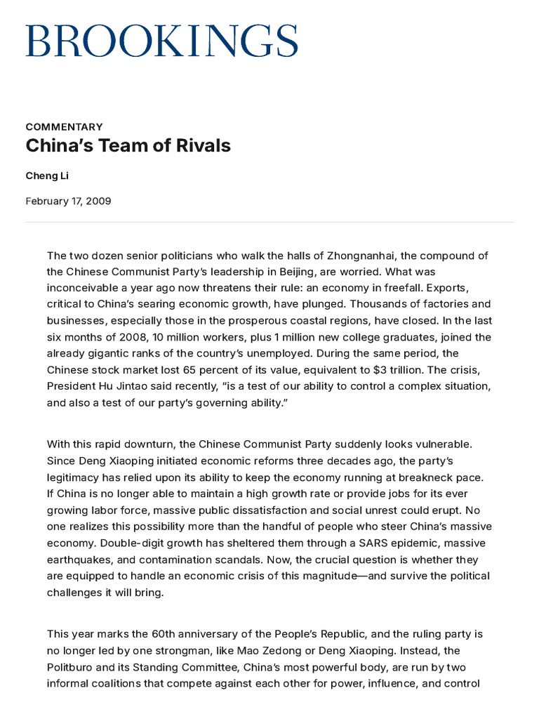 China's Team of Rivals | PDF | Economies | Politics Of China