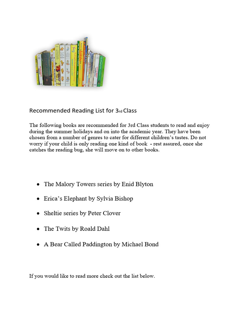 Recommended Reading List For 3rd Class | PDF | Children's Literature | Children's Books