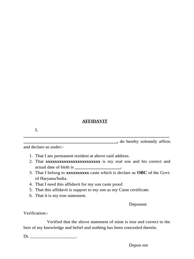 Caste Affidavit | PDF