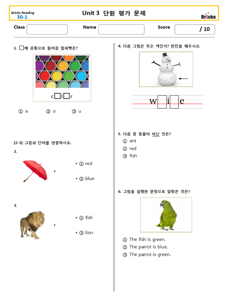 Bricks Reading 30 - L1 - Unit Test - Unit 03 | PDF