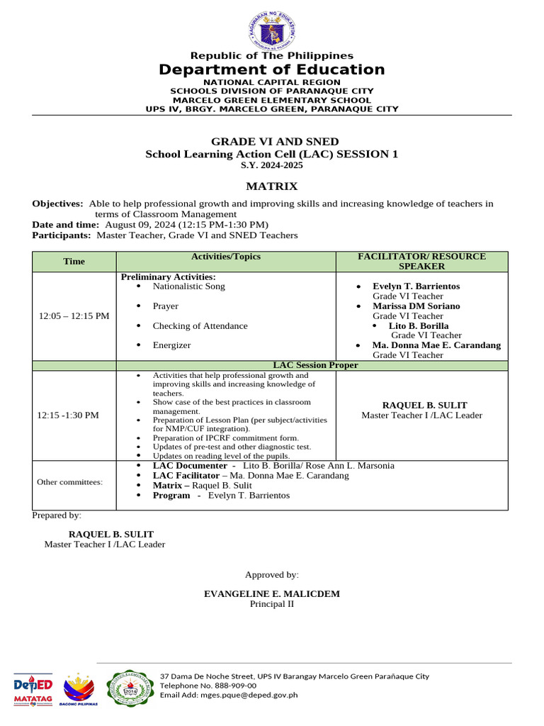 1st LAC Session 2024 | PDF | Teachers | Behavior Modification