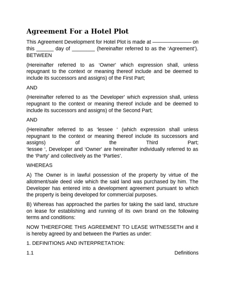 Agreement For A Hotel Plot | PDF | Lease | Indemnity