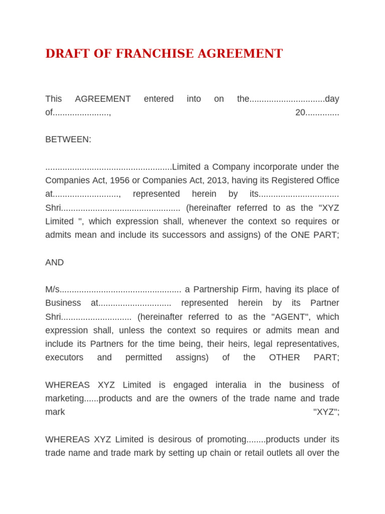 Franchise Agreement Draft Template | PDF | Franchising | Taxes