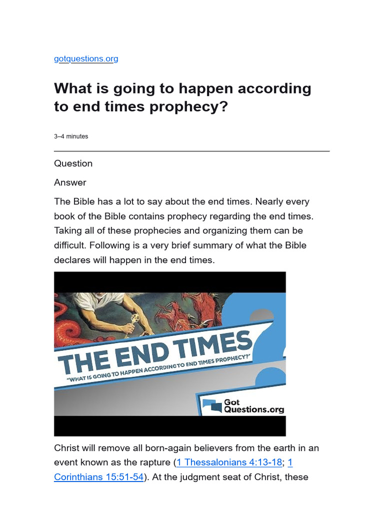 What Is Going To Happen According To End Times Prophecy | PDF ...