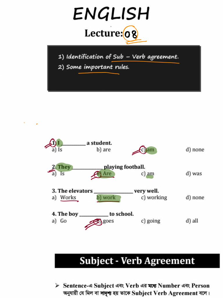 Slide Class-08 Sub-Verb Agreement | PDF