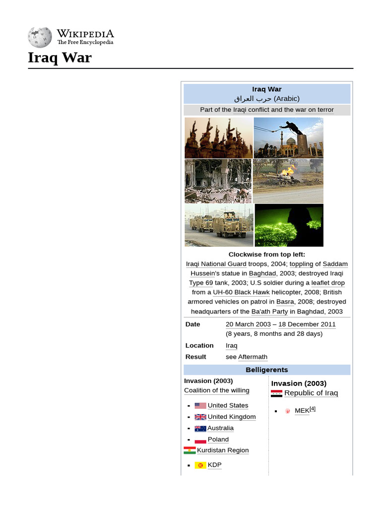 Overview of the Iraq War (2003-2011) | PDF | Iraq War | 2003 Invasion ...