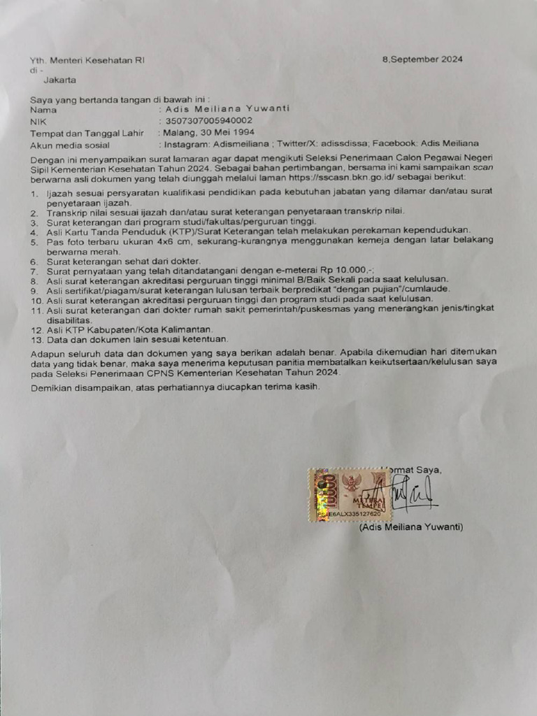 Surat Lamaran Adis | PDF