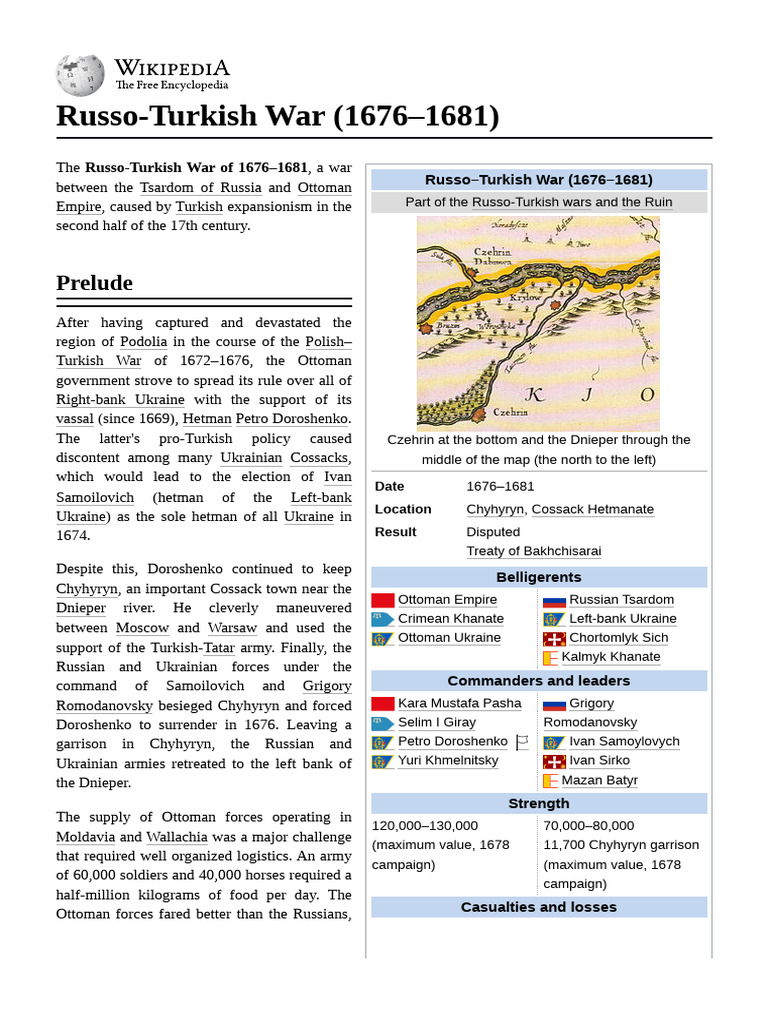 Russo-Turkish War (1676-1681) | PDF | Politics Of The Ottoman Empire ...