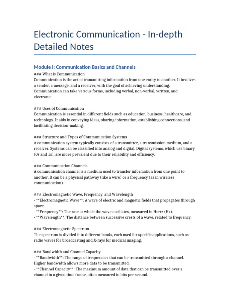 Electronic Communication In-Depth Detailed Notes | PDF | Modulation ...