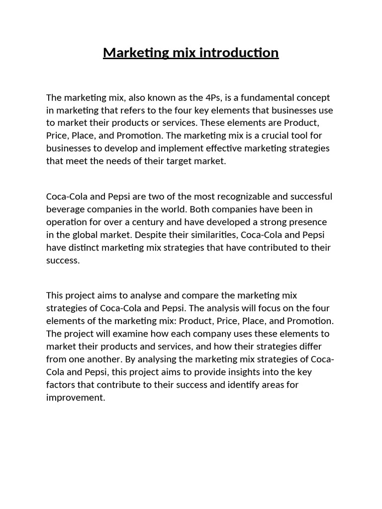 Marketing Mix Introduction | PDF | Pepsi Co | Pricing