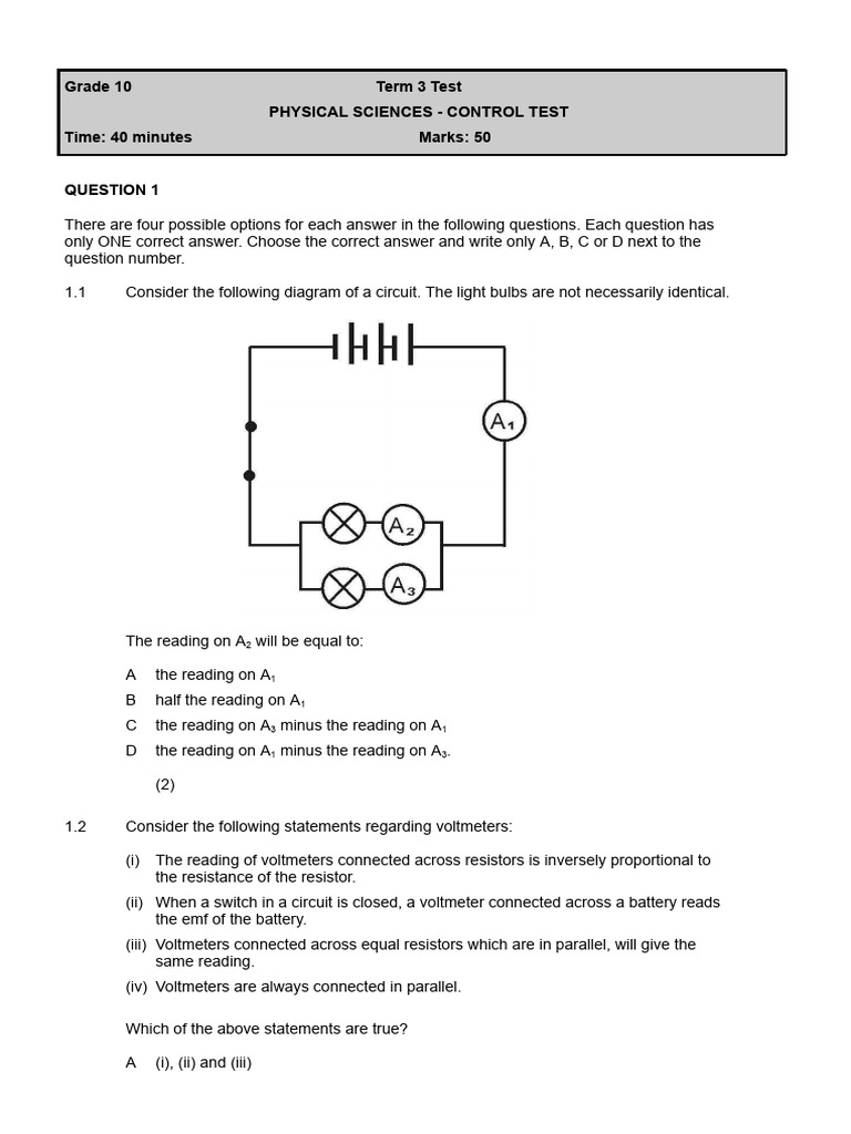 Class Test - Electricity | PDF | Series And Parallel Circuits | Voltage