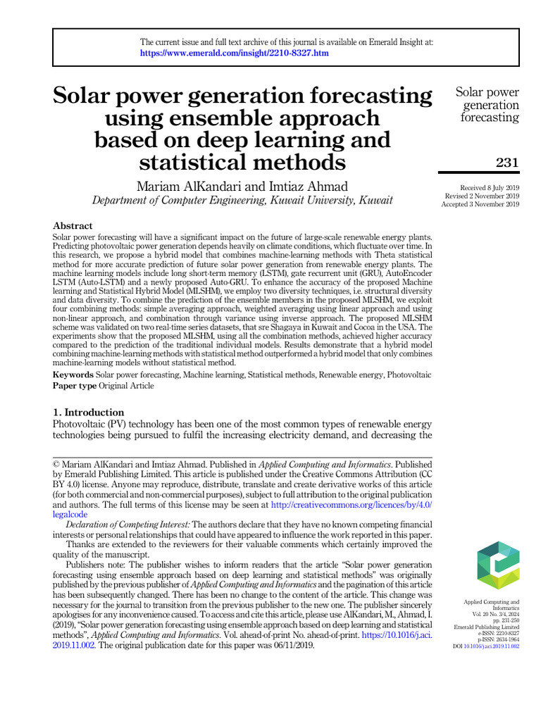 Solar Power Generation Forecasting Pdf Machine Learning Forecasting
