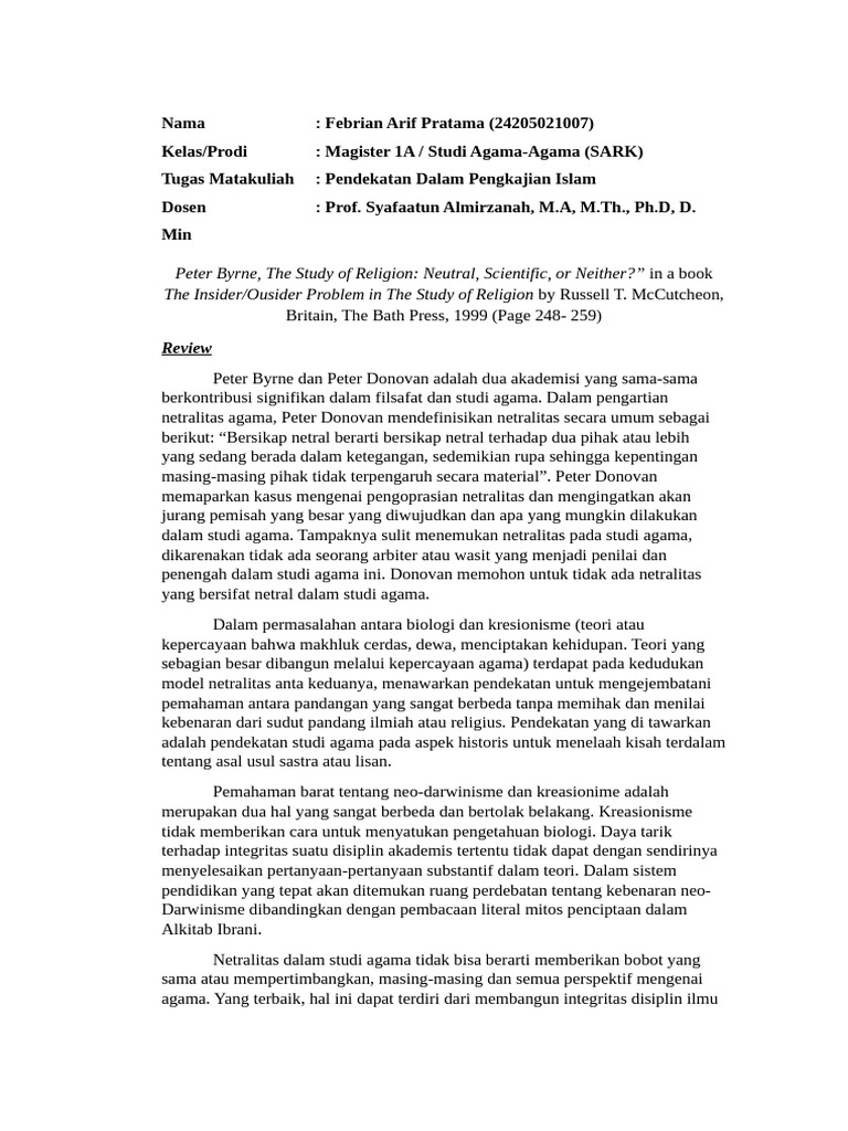 FEBRIAN ARIF PRATAMA, Peter Byrne, The Study... " | PDF | Agama & Spiritualitas