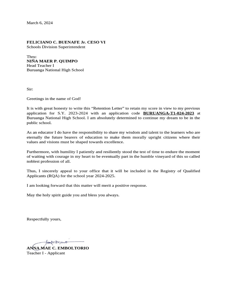 Retention Letter | PDF