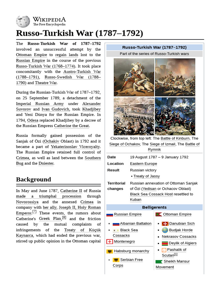 Russo-Turkish War (1787-1792) | PDF | Foreign Relations Of The Ottoman Empire | Conflicts