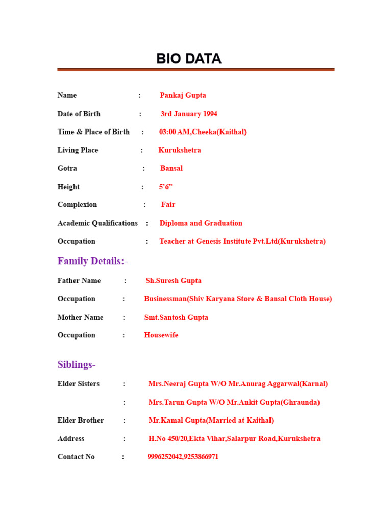 Bio Data 1 | PDF