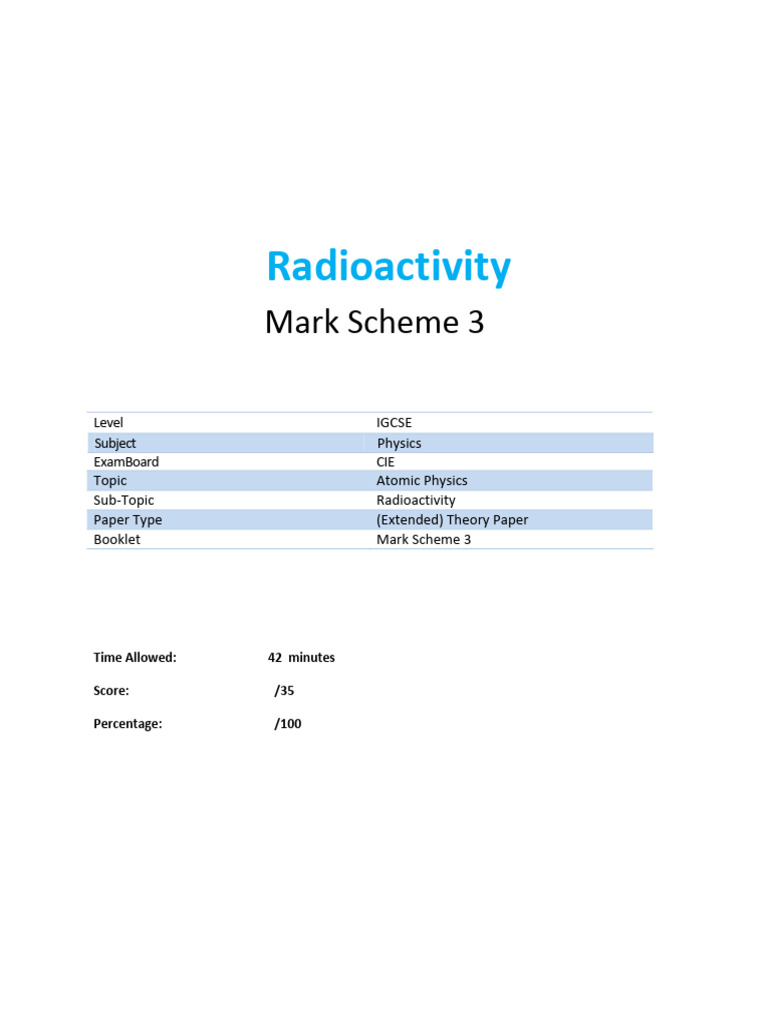 52.3 Radioactivity CIE IGCSE Physics Ext Theory Ms | PDF | Radioactive Decay | Neutron