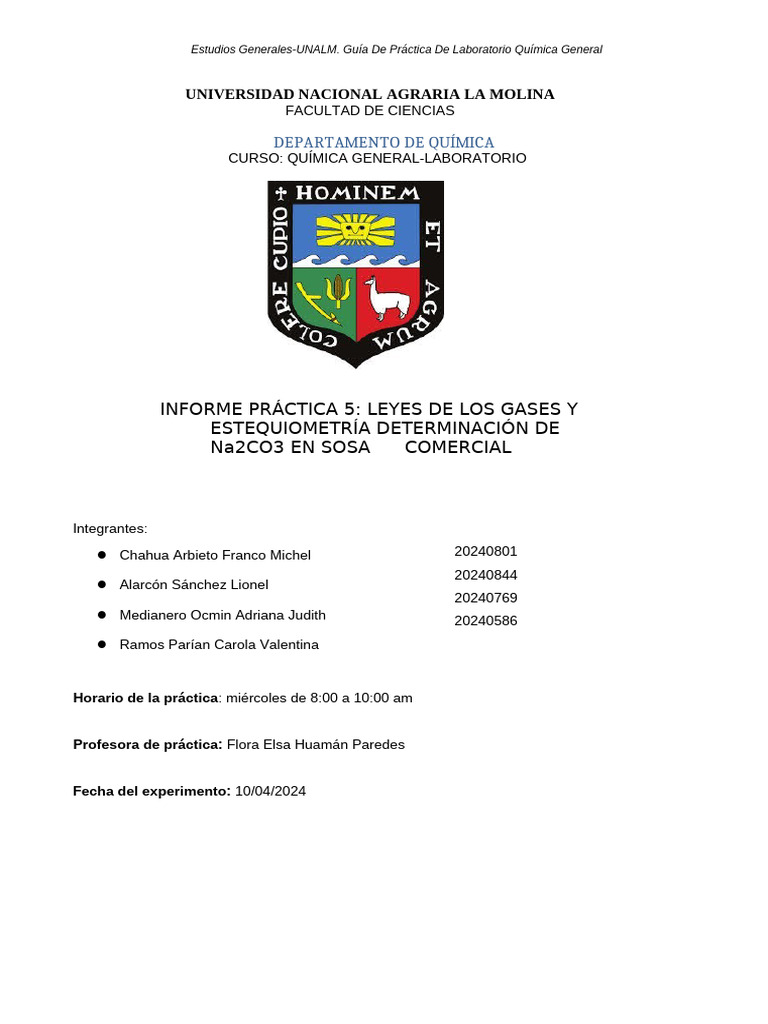 PRÁCTICA 5 - Laboratorio Química (Terminado) | PDF | Carbonato de sodio | Gases