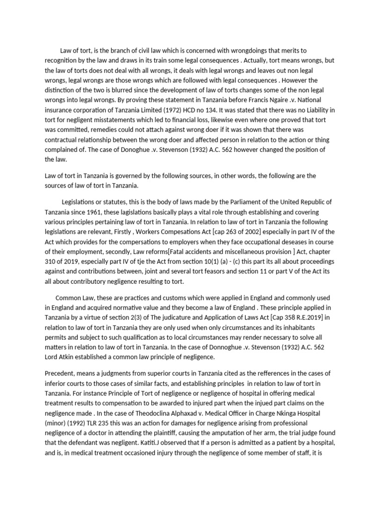 Law of tort Assignment | PDF | Tort | Negligence