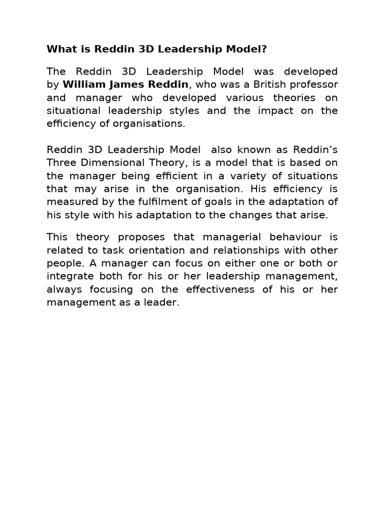Reddin 3D Leadership | PDF | Leadership | Psychological Concepts