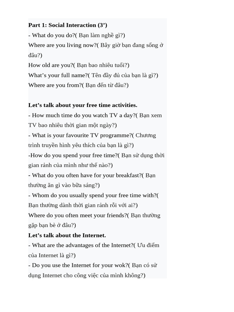 Speaking Part 1 CN | PDF