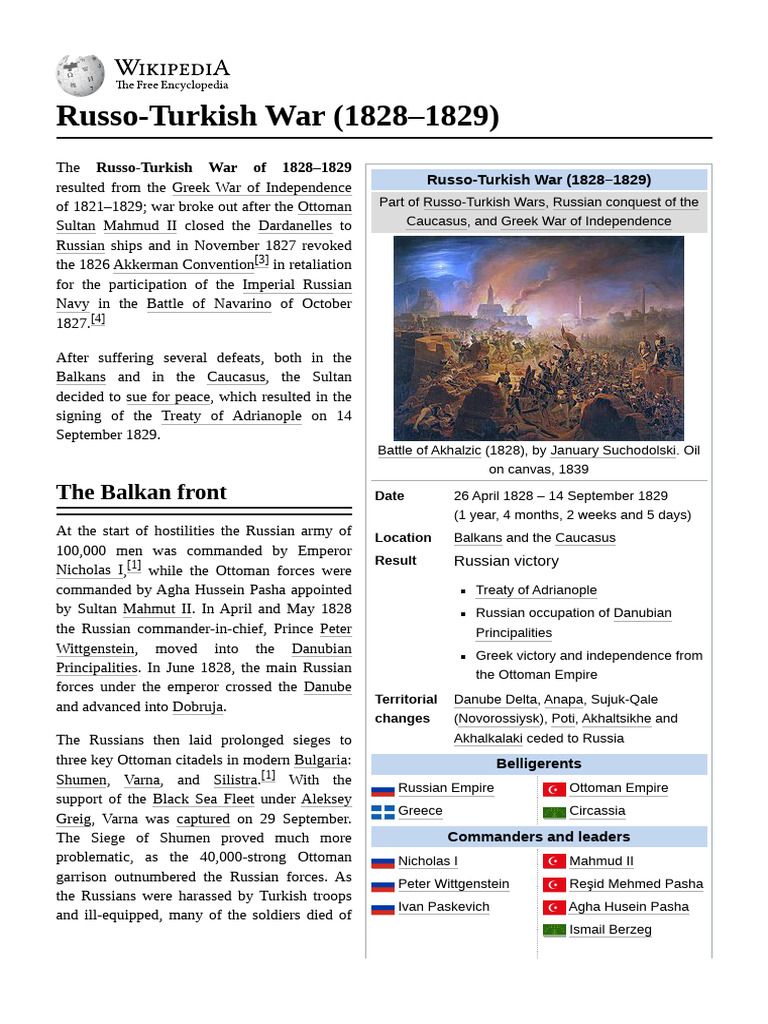 Russo-Turkish War (1828-1829) | PDF | Foreign Relations Of The Ottoman Empire | Ottoman Empire