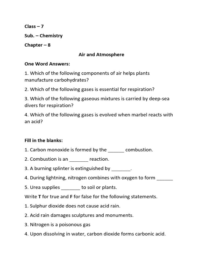 Class 7 Air and Atmosphere Q&A Guide | PDF