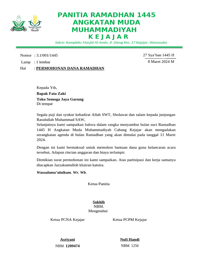 Proposal Dana Ramadhan AMM Kejajar | PDF