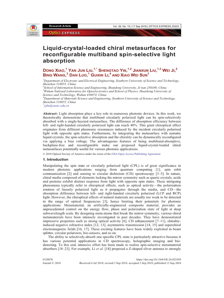 2018 - OE - Reconfigurable Chiral Metasurface Absorber | PDF ...