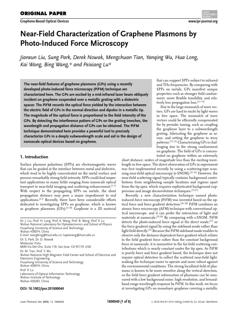 2018 - Laser Photon Rev - Near-Field Characterization of GPs by PiFM ...