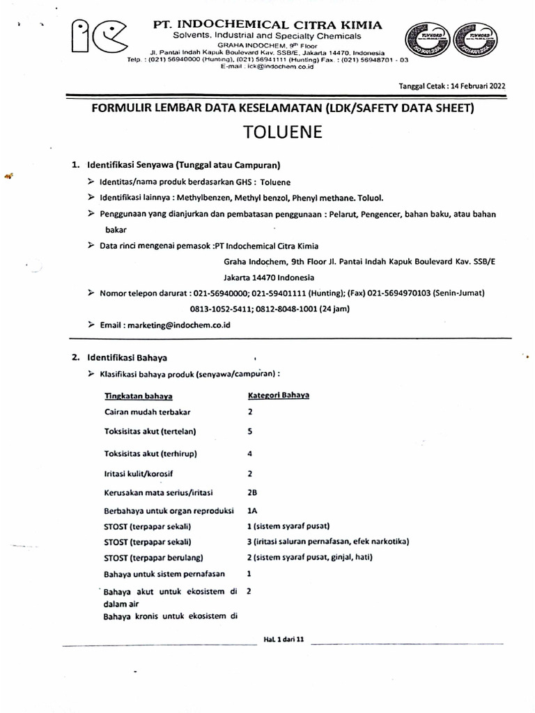 MSDS - Thinner (Toluene) | PDF