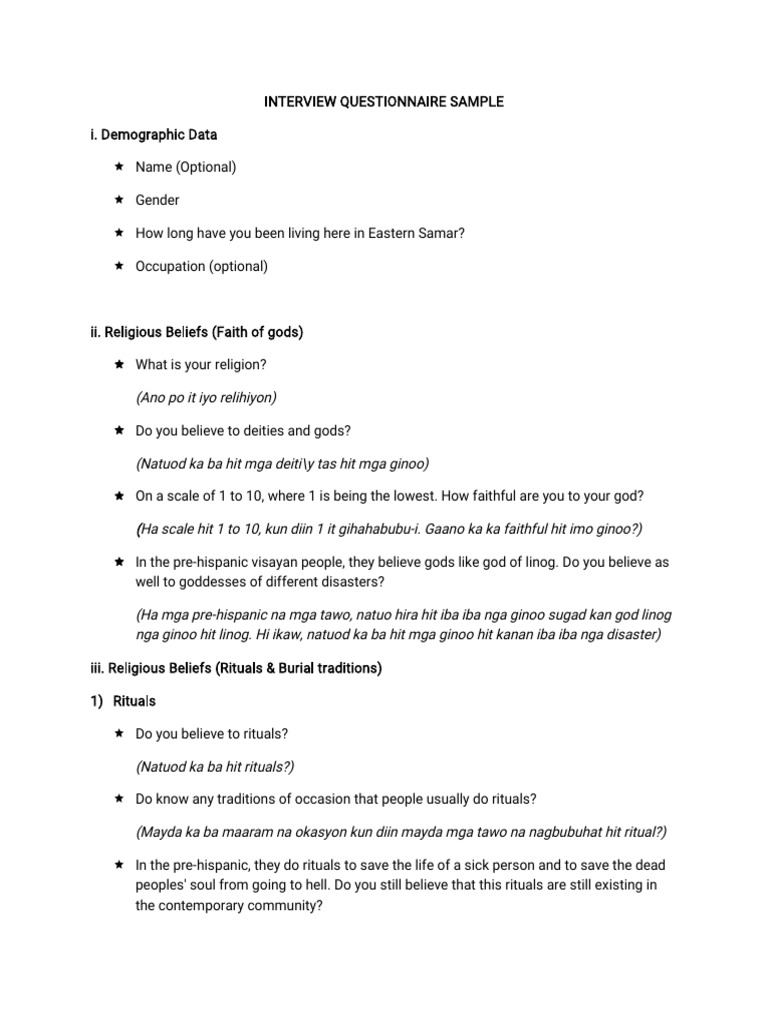 Interview Questionnaire Sample - Offx.jiyck | PDF | Folklore ...
