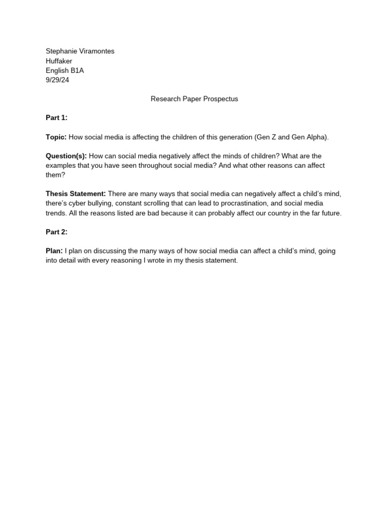 Research Assignment Prospectus | PDF