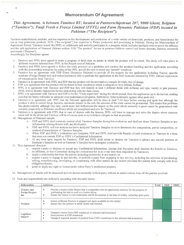 MoU Taminco BV | PDF