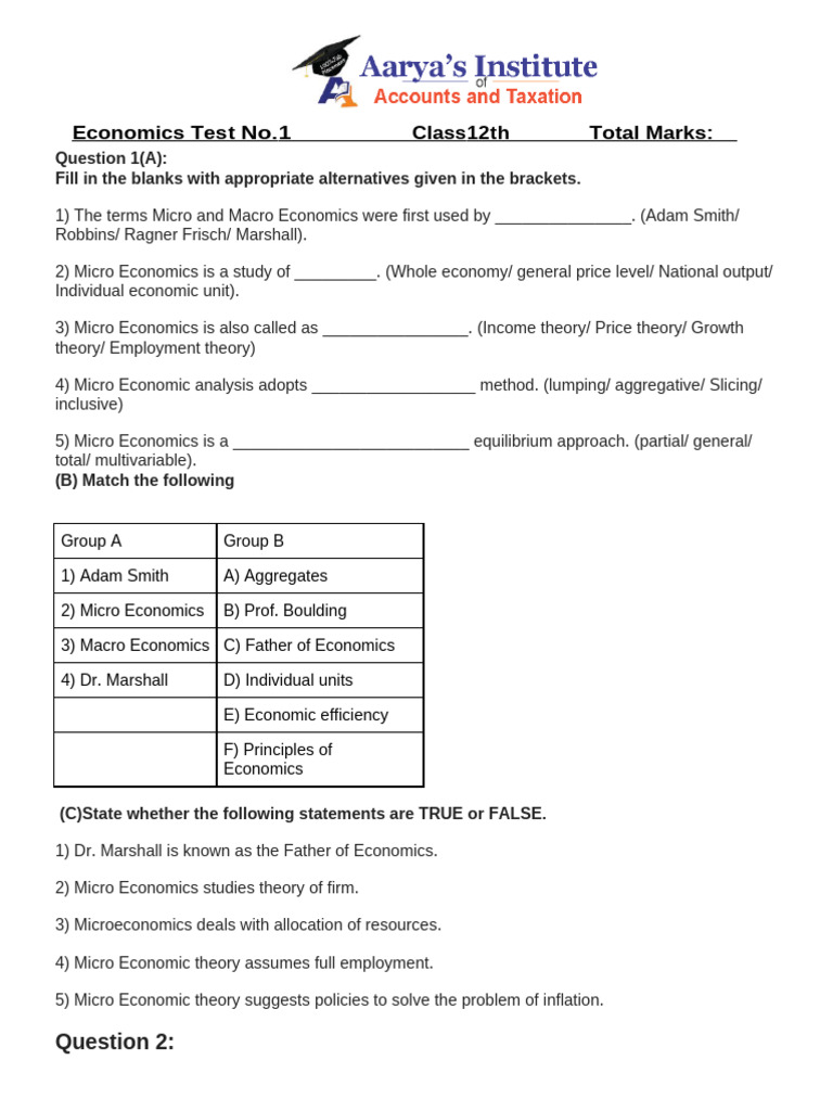 12th Eco 1st Test | PDF | Teaching Methods & Materials