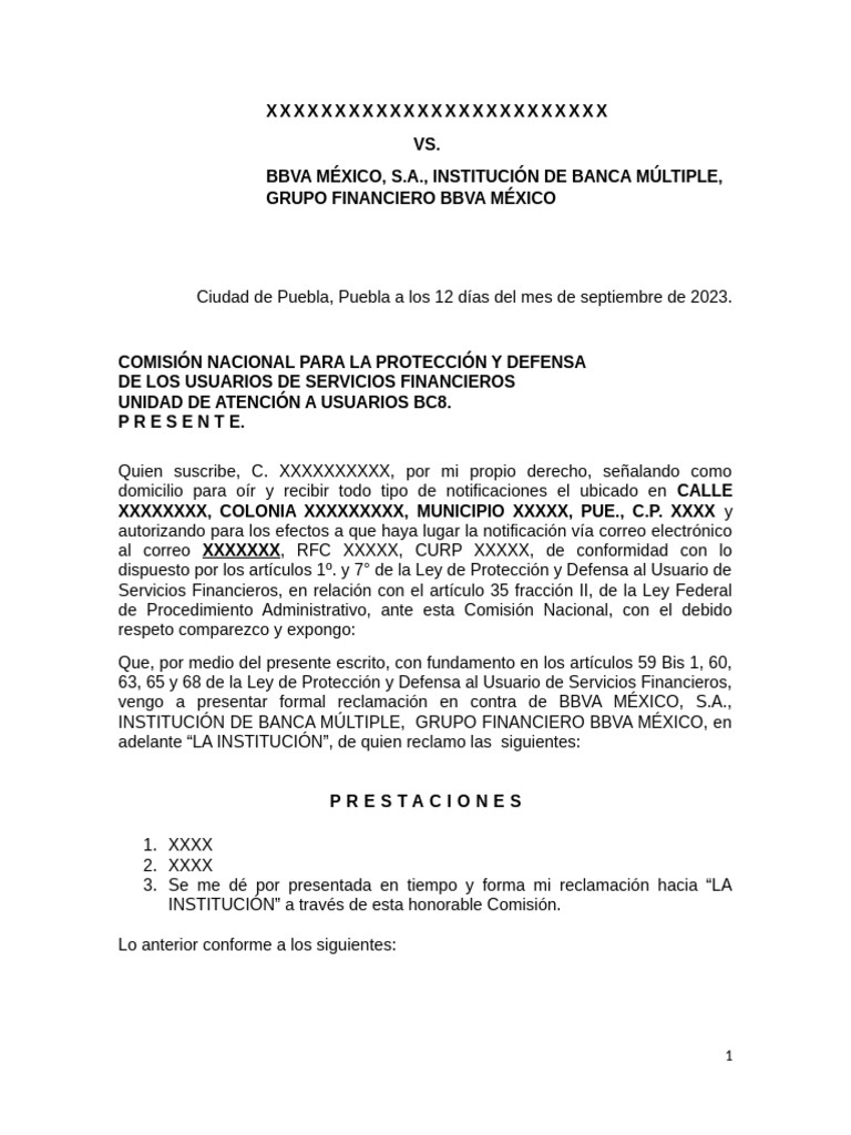 Machote CONDUSEF | PDF | Derecho