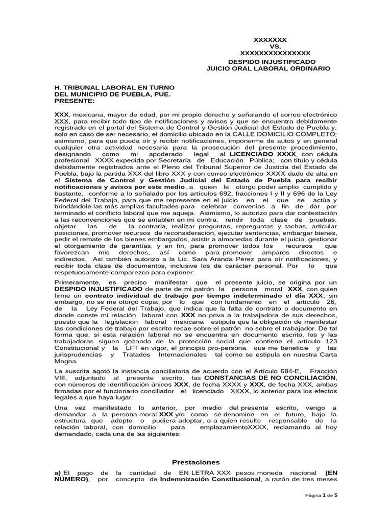 Machote Demanda Laboral | PDF | Salario | Demanda judicial