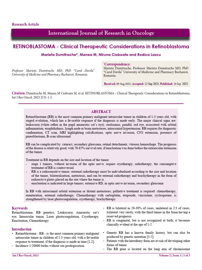 Retinoblastoma Clinical Therapeutic Considerations in Retinoblastoma | PDF | Metastasis ...