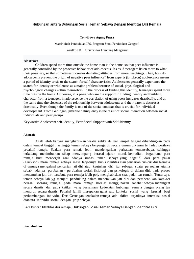 Dukungan Teman Sebaya dan Identitas Remaja | PDF | Sains & Matematika