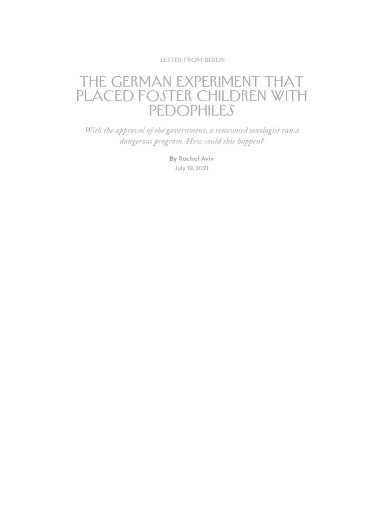 The German Experiment That Placed Foster Children With Pedophile | PDF