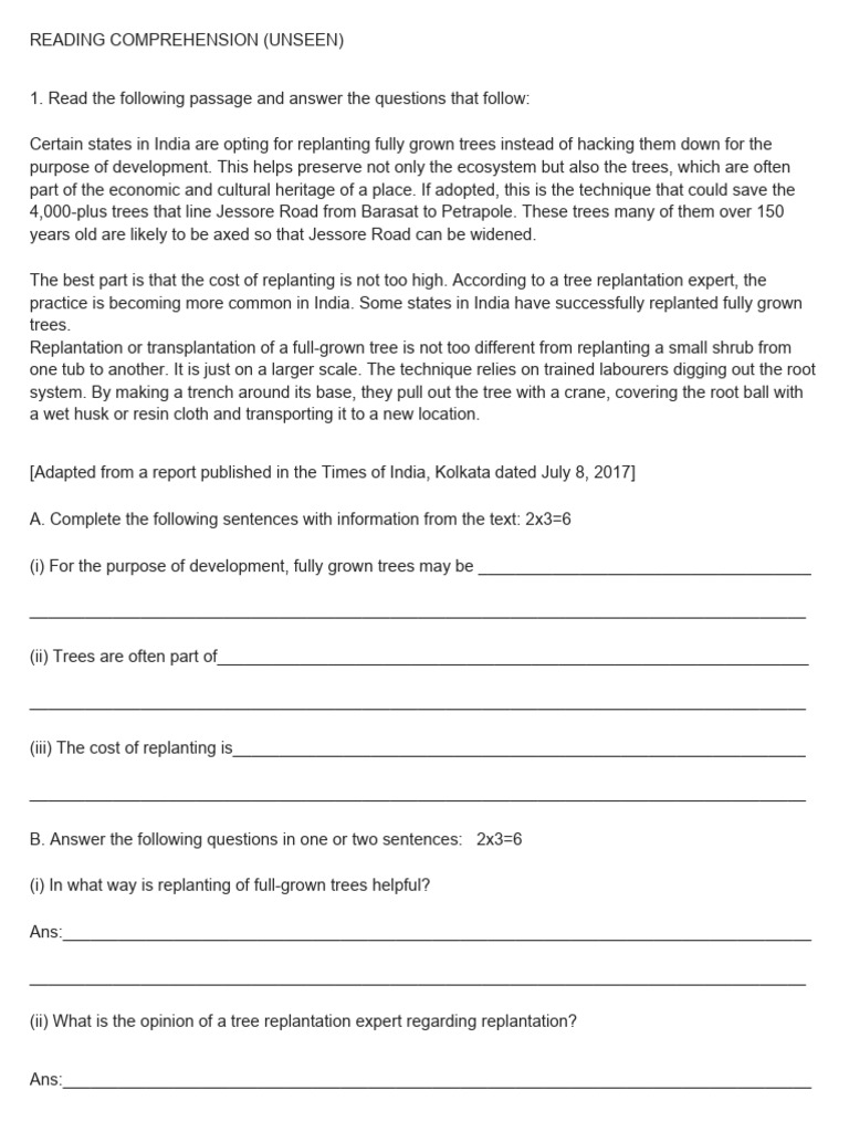 Reading Comprehension (Unseen) | PDF | Botany