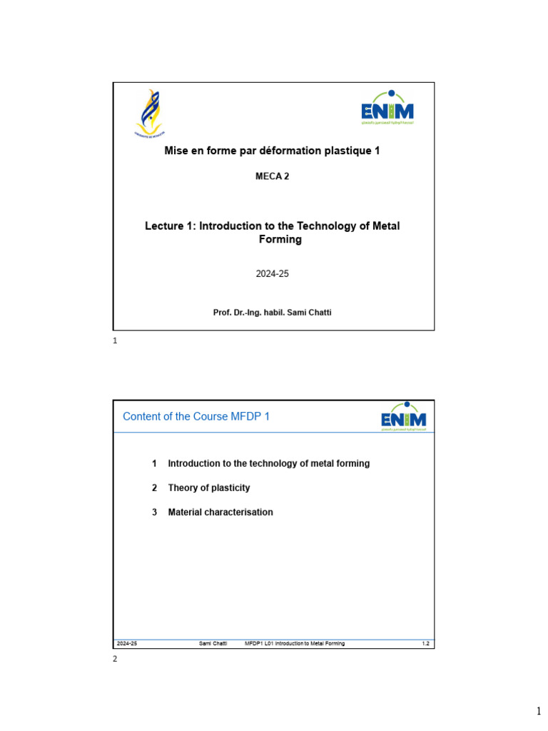 MFDP1 L01 - Introduction - Enim 2024-25 | PDF | Sheet Metal | Forging