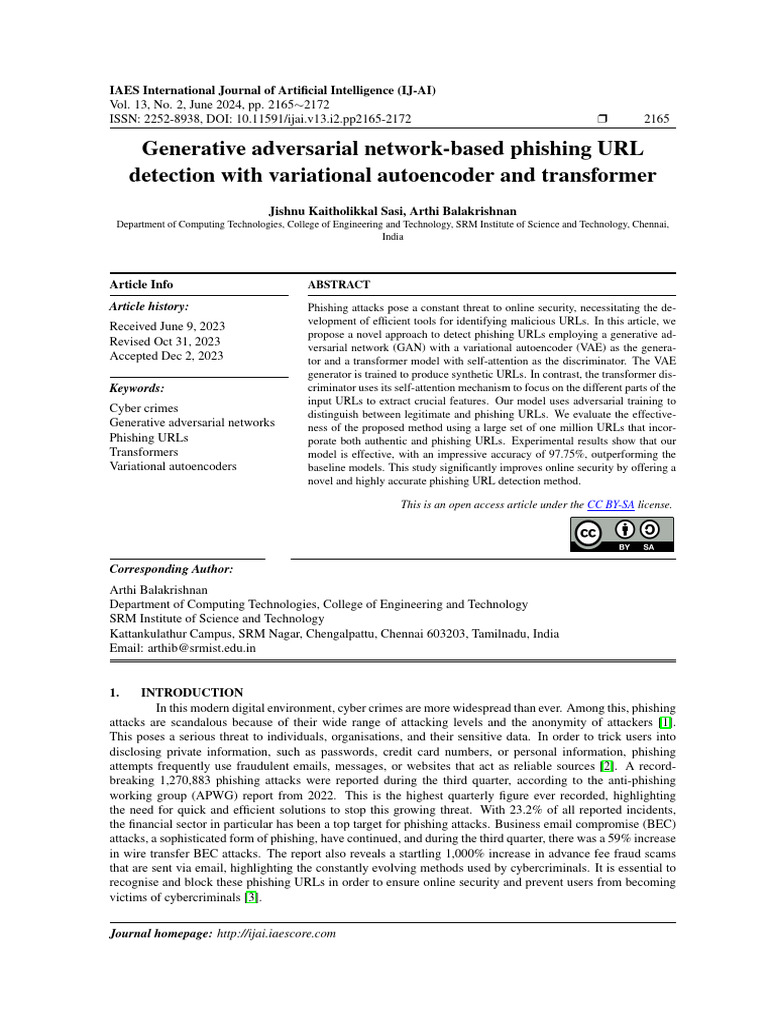 Generative Adversarial Network Based Phishing Url Detection With Variational Autoencoder And