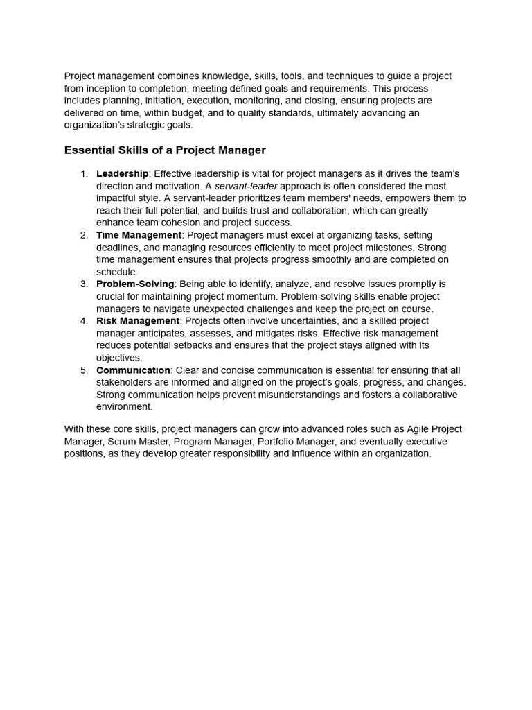 PM Definition and Skills | PDF